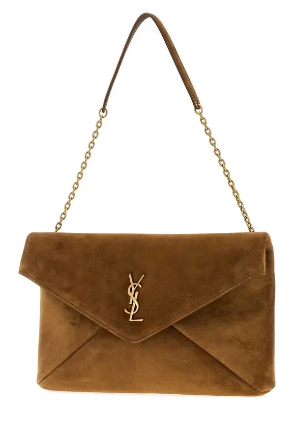 Saint Laurent Suede Cassandre Shoulder Bag - Brown