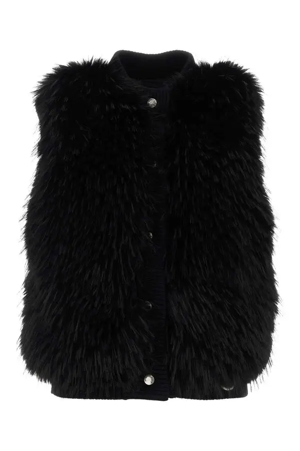 Moncler Eco Fur And Nylon Sleeveless Down Jacket