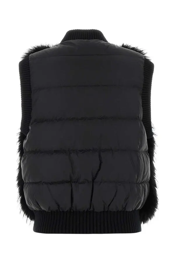 Moncler Eco Fur And Nylon Sleeveless Down Jacket