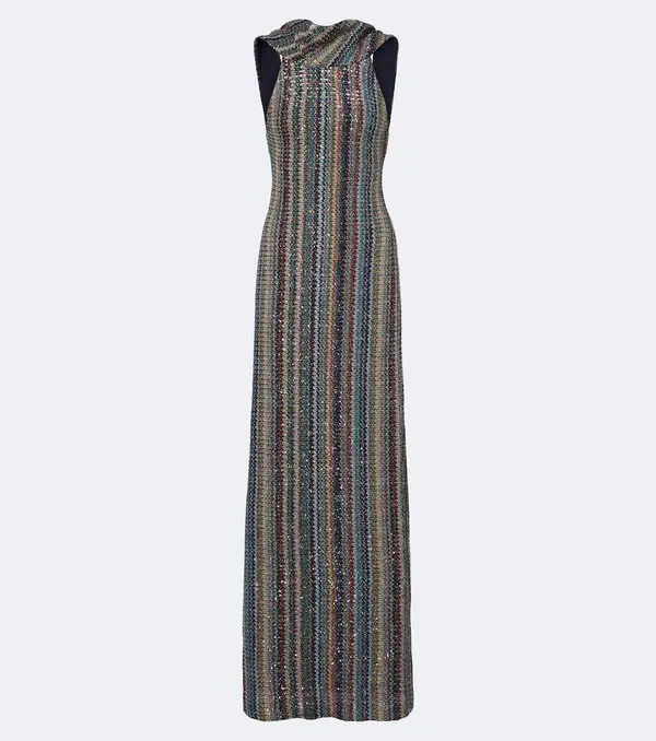 Missoni Sequined Striped Knitted Lamé Maxi Dress - Multicoloured