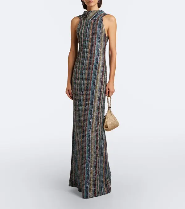 Missoni Sequined Striped Knitted Lamé Maxi Dress