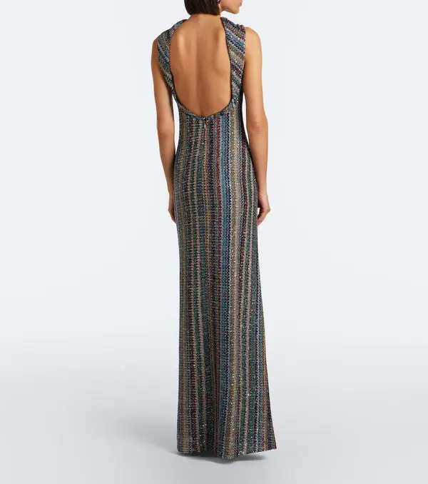 Missoni Sequined Striped Knitted Lamé Maxi Dress