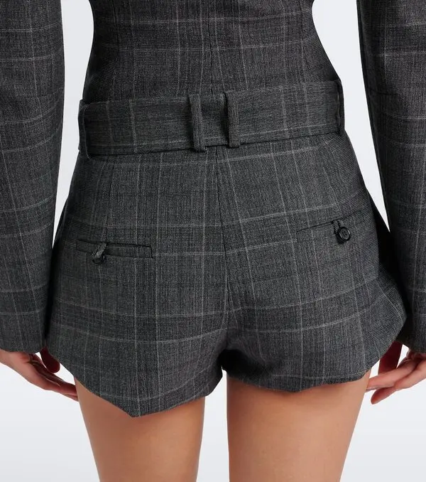 Magda Butrym Belted Checked Virgin Wool Shorts