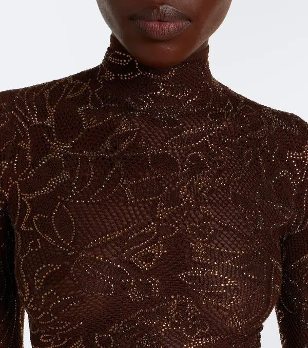 Gucci Cropped Silk-blend Lace Turtleneck Top