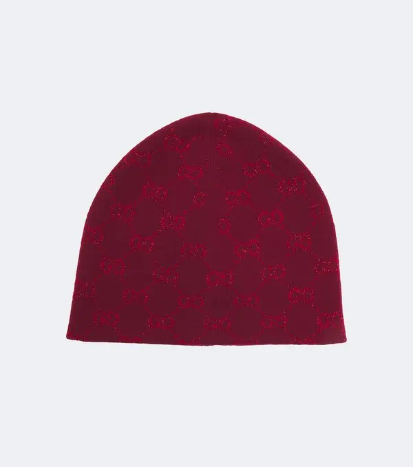 Gucci Gg Jacquard Wool-blend Lamé Beanie - Red
