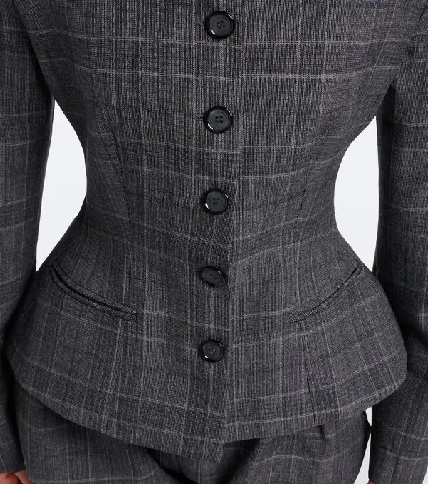 Magda Butrym Checked Peplum Virgin Wool Blazer