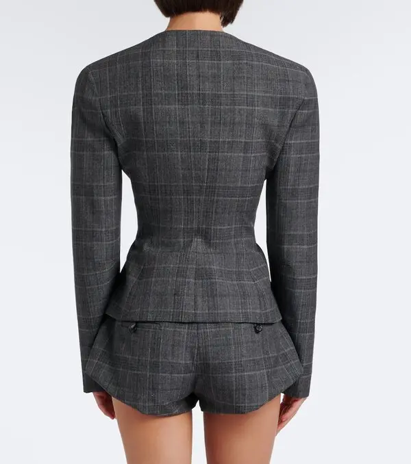 Magda Butrym Checked Peplum Virgin Wool Blazer