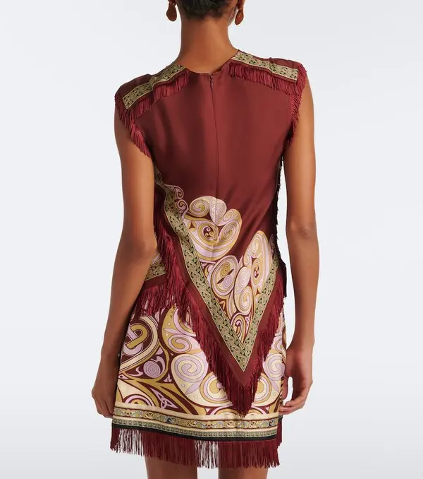 La DoubleJ Fringed Printed Silk Twill Scarf Top - Multicoloured