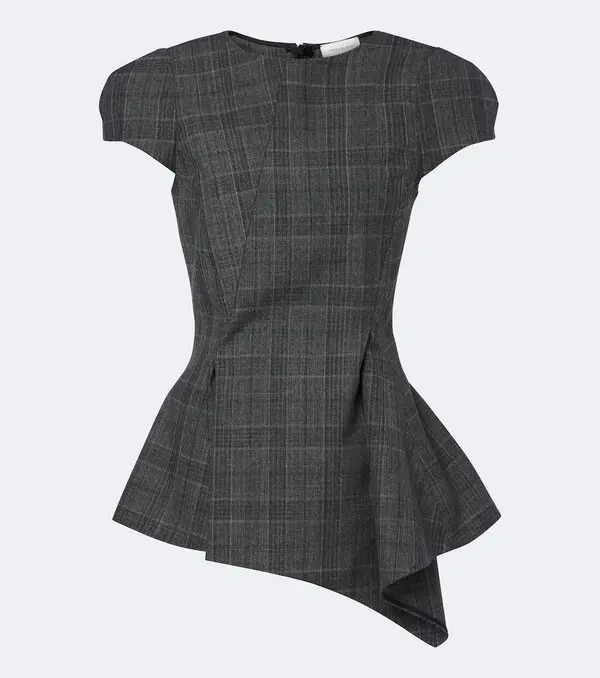 Magda Butrym Checked Draped Virgin Wool Top