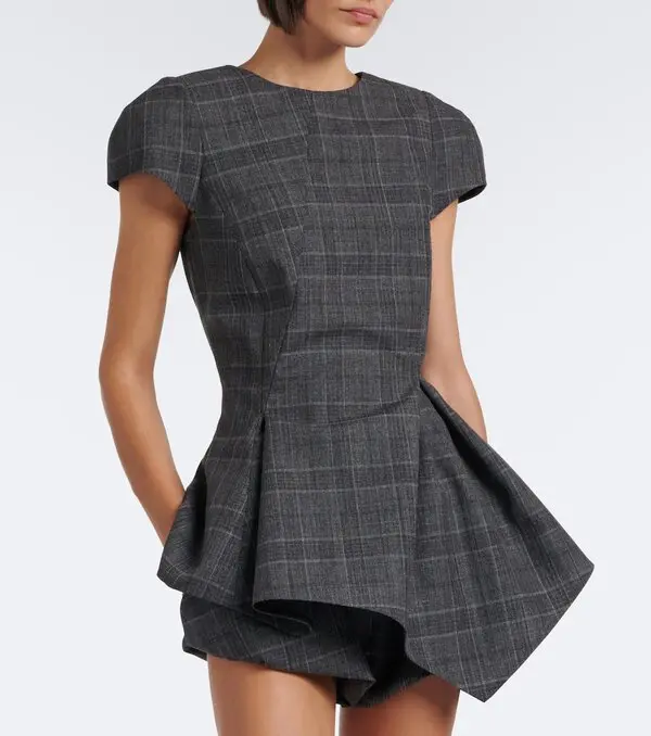 Magda Butrym Checked Draped Virgin Wool Top