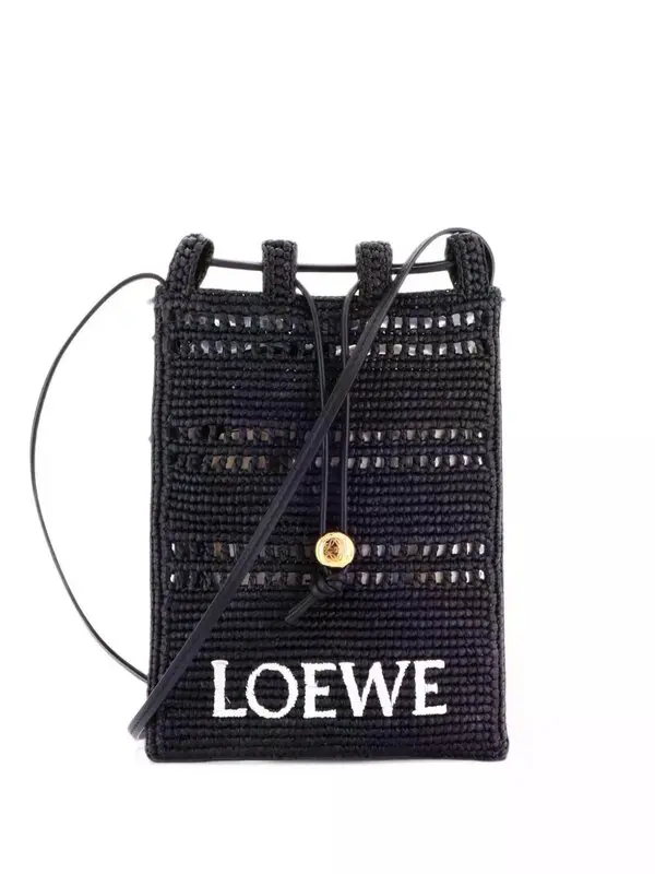 Loewe Paula's Ibiza Drawstring Woven Raffia Small Crossbody Bag - Black