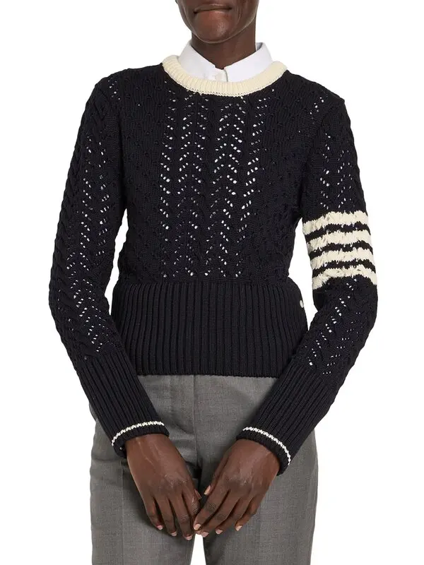 Thom Browne Cable-pointelle Knit Striped Sweater