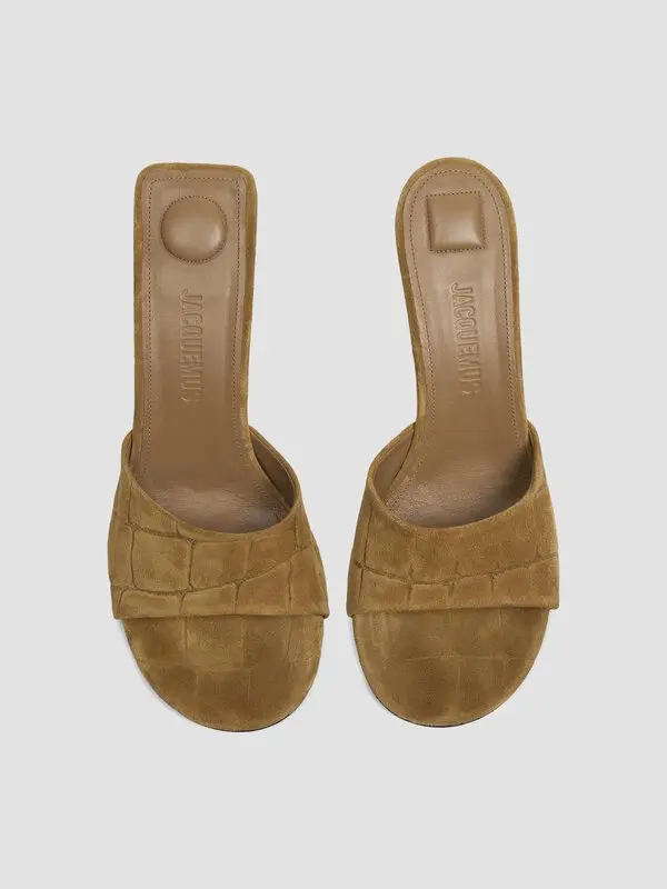 Jacquemus Cubisto 70mm Embossed Suede Mules