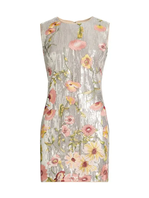 MILLY Ivette Floral Sequined Minidress - Silver Multi