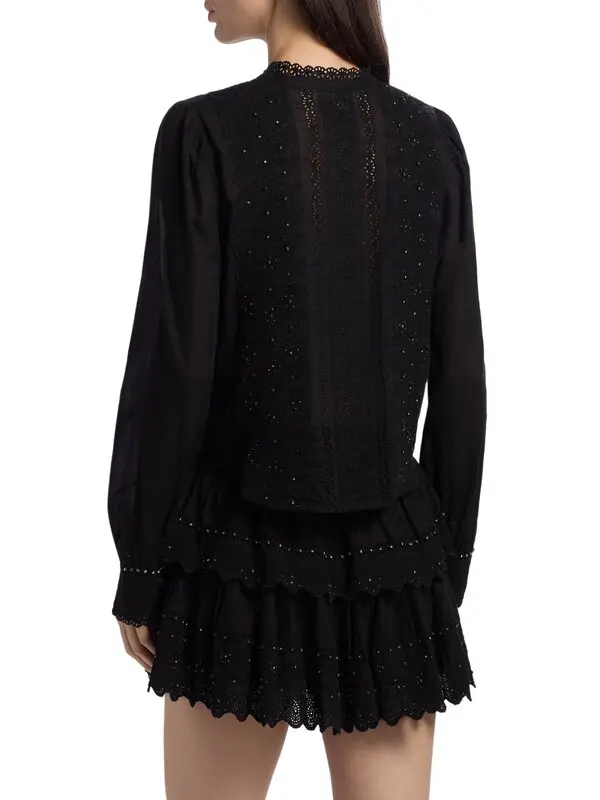 LoveShackFancy Larine Embellished Cotton Top
