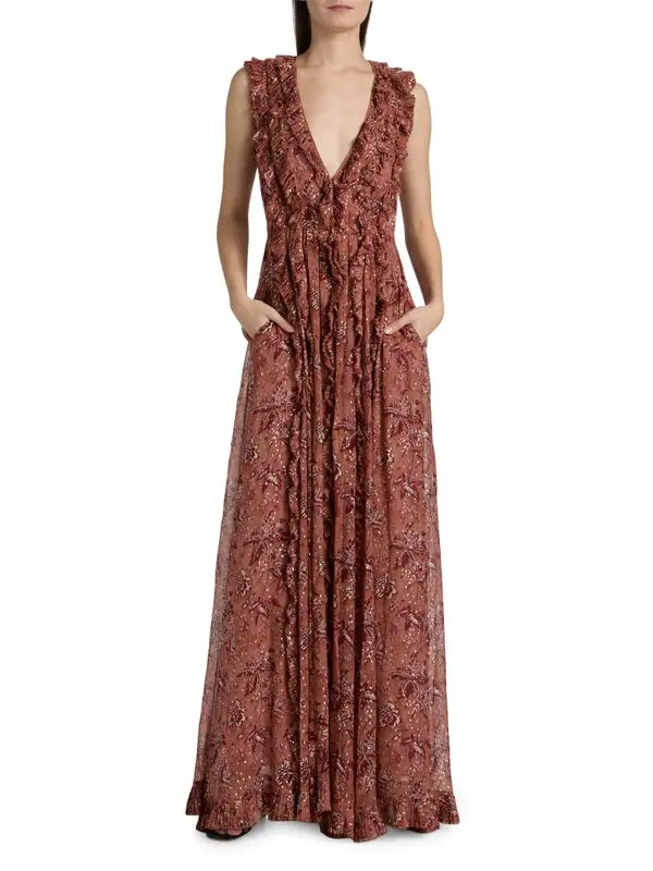 Ulla Johnson Aida Printed Silk-blend Ruffled Gown