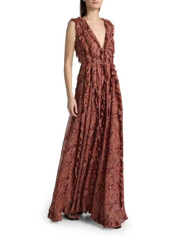 Ulla Johnson Aida Printed Silk-blend Ruffled Gown