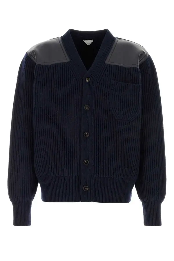 Bottega Veneta Navy Wool Blend Cardigan - Blue