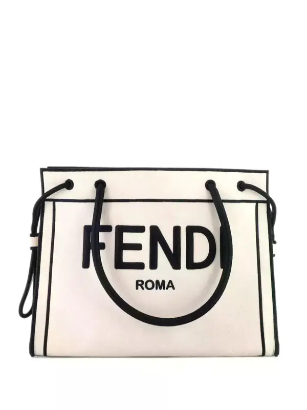 Fendi Roma Shopper Canvas Small Tote Bag - Black