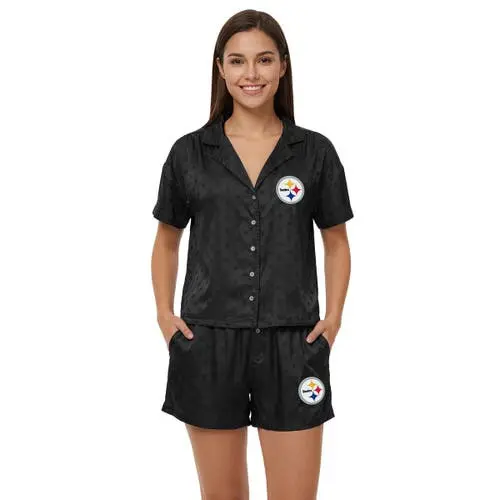 CONCEPTS SPORT Pittsburgh Steelers Wink Dot Satin Jacquard Sleep Set - Black