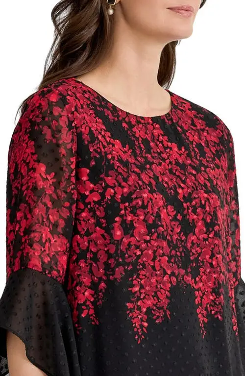 KASPER Ruffle Sleeve Clip Dot Chiffon Top