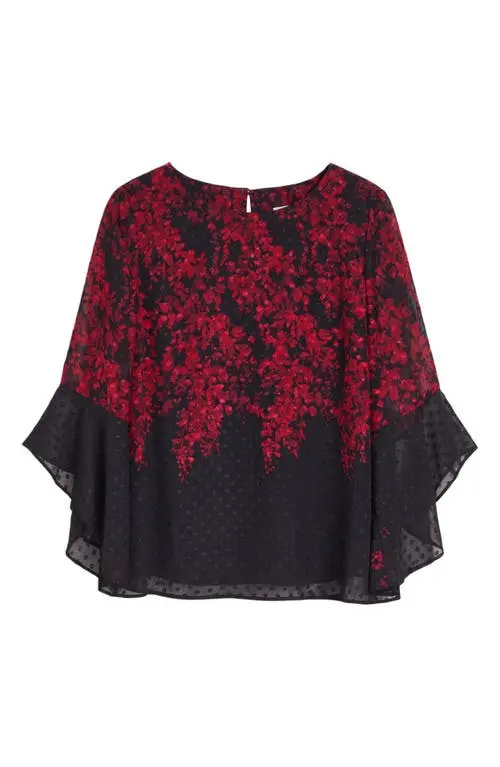 KASPER Ruffle Sleeve Clip Dot Chiffon Top