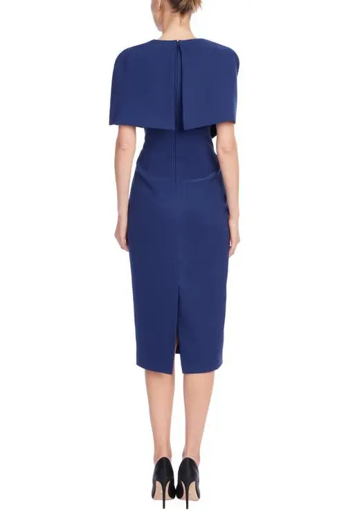 Badgley Mischka Wrap Shoulder Midi Sheath Dress