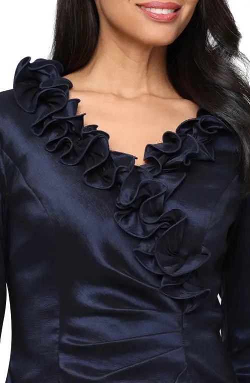 Alex Evenings Ruffle Neck Stretch Taffeta Sheath Dress
