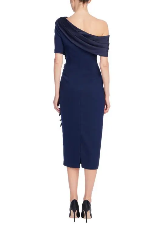 Badgley Mischka Floral One-shoulder Cocktail Dress