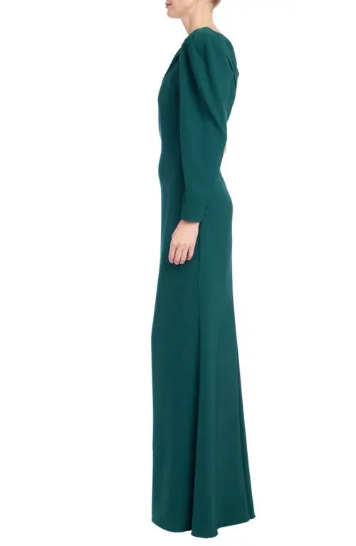 Badgley Mischka One-shoulder Long Sleeve Pleated Gown
