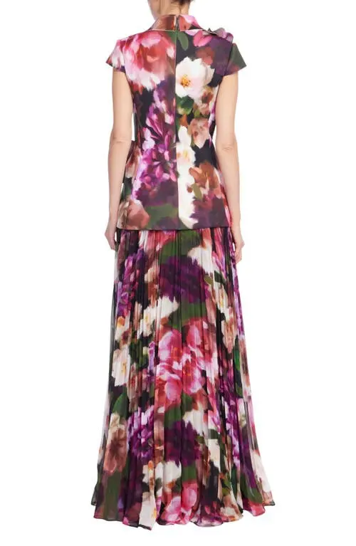 Badgley Mischka Floral Rosette Mixed Media Gown