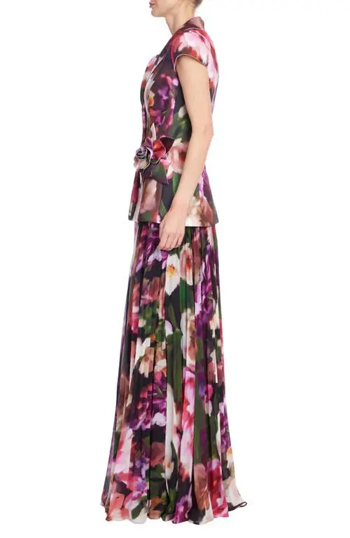 Badgley Mischka Floral Rosette Mixed Media Gown
