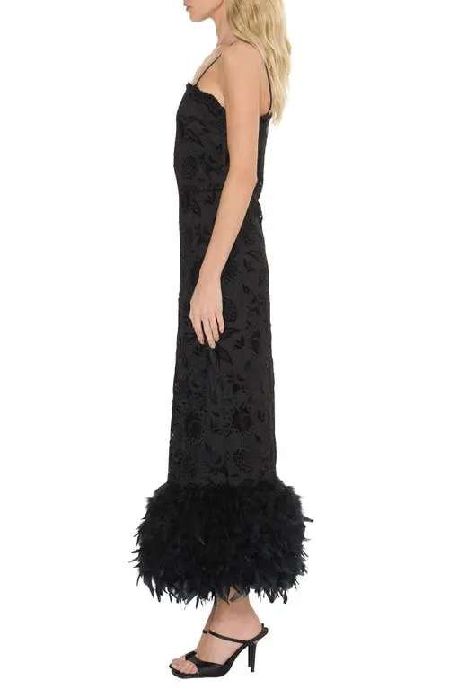 CIEBON Aurora Lace Sheath Dress With Feather Hem