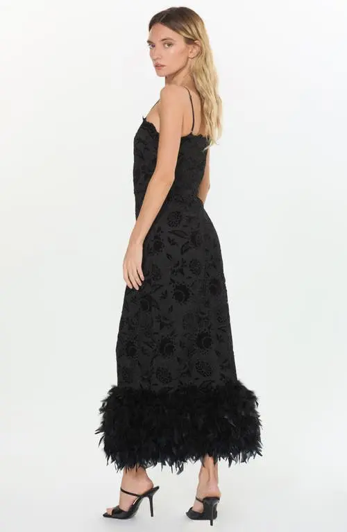 CIEBON Aurora Lace Sheath Dress With Feather Hem