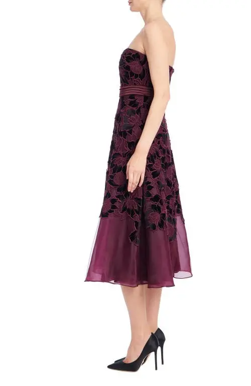 Badgley Mischka Burnout Velvet Strapless Midi Dress