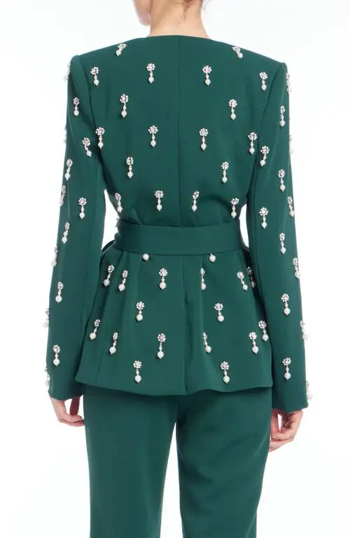 Badgley Mischka Pearl Drop Beaded Suit Jacket With Removable Belt