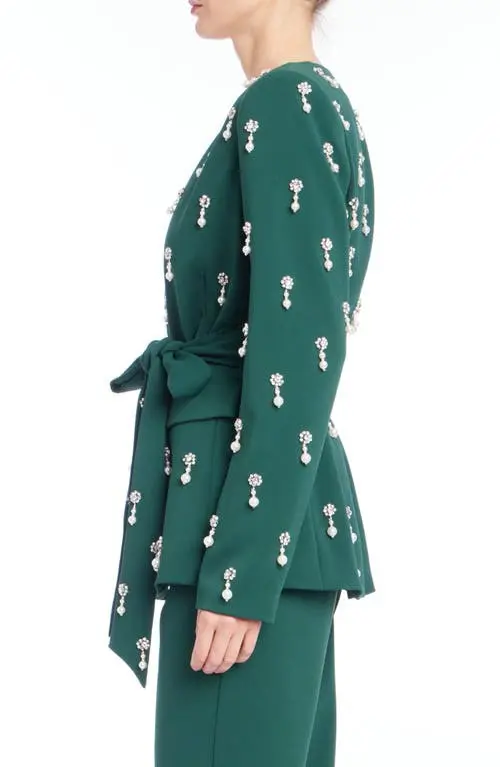 Badgley Mischka Pearl Drop Beaded Suit Jacket With Removable Belt