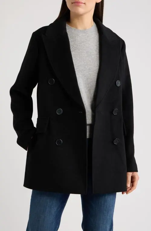 Michael Kors Herringbone Wool Blend Coat With Faux Fur Collar - Black
