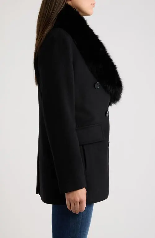 Michael Kors Herringbone Wool Blend Coat With Faux Fur Collar - Black