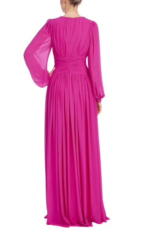Badgley Mischka V-neck Long Sleeve Georgette Gown