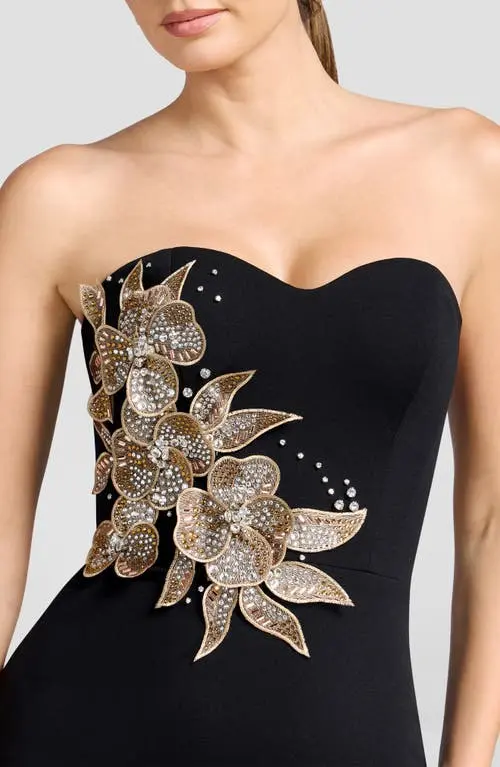 Dress The Population Shailene Appliqué Sweetheart Midi Dress - Black Multi