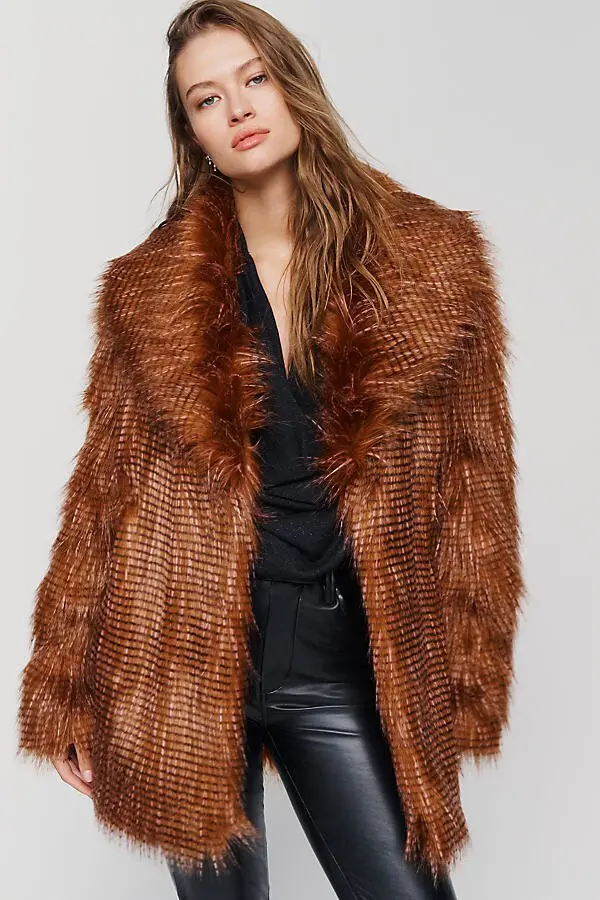 UNREAL FUR Field Of Dreams Faux Fur Coat Jacket - Cedar