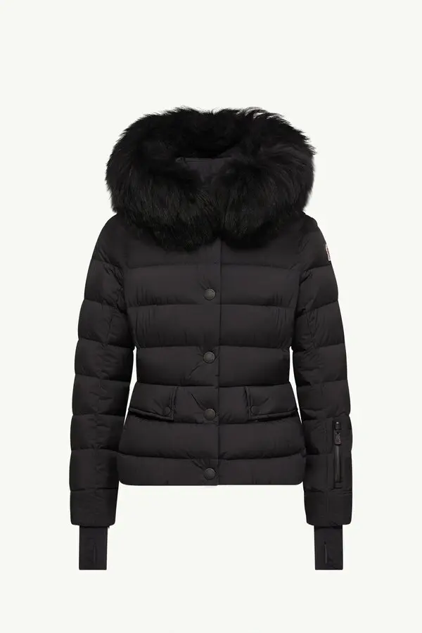 Moncler Armoniques Hooded Shearling-trimmed Down Ski Jacket - Black