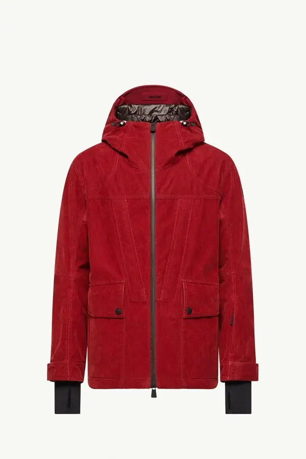 Moncler Airolo Corduroy Insulated Hooded Ski Jacket - Red