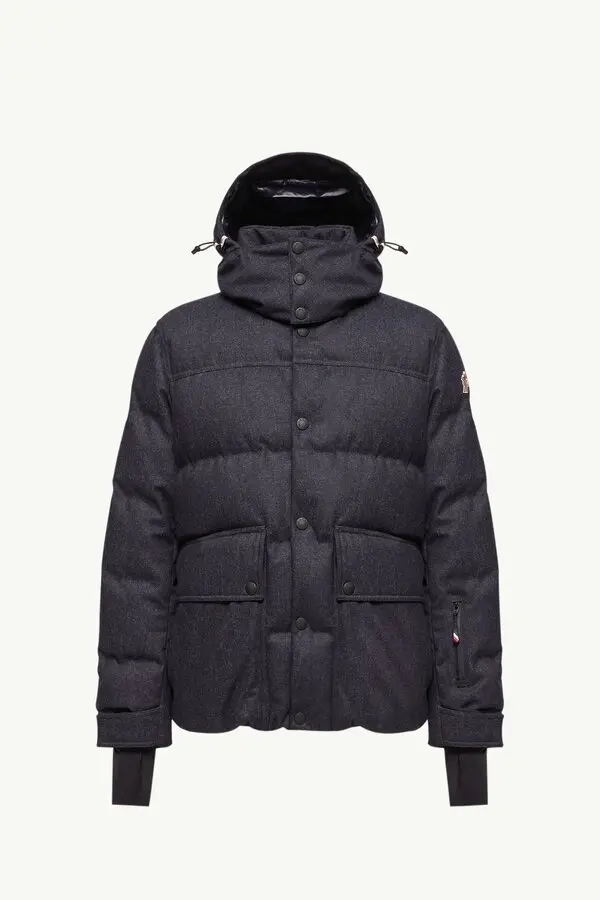Moncler Servance Wool Denim Hooded Down Ski Jacket - Blue