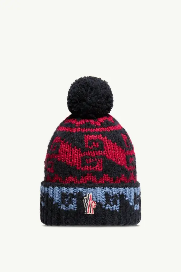 Moncler Alpaca & Wool Blend Beanie With Pom Pom - Blue