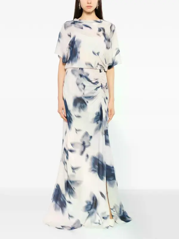 Amsale Floral-print Ruched Dress - Neutrals