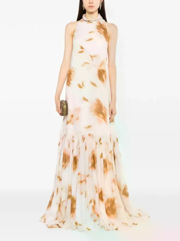 Amsale Floral-print Trapeze Dress - Neutrals