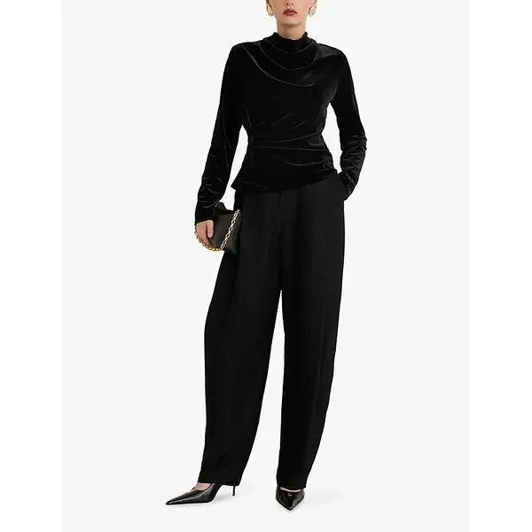 REISS Paige Cowl-neck Stretch-velvet Top