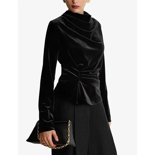 REISS Paige Cowl-neck Stretch-velvet Top